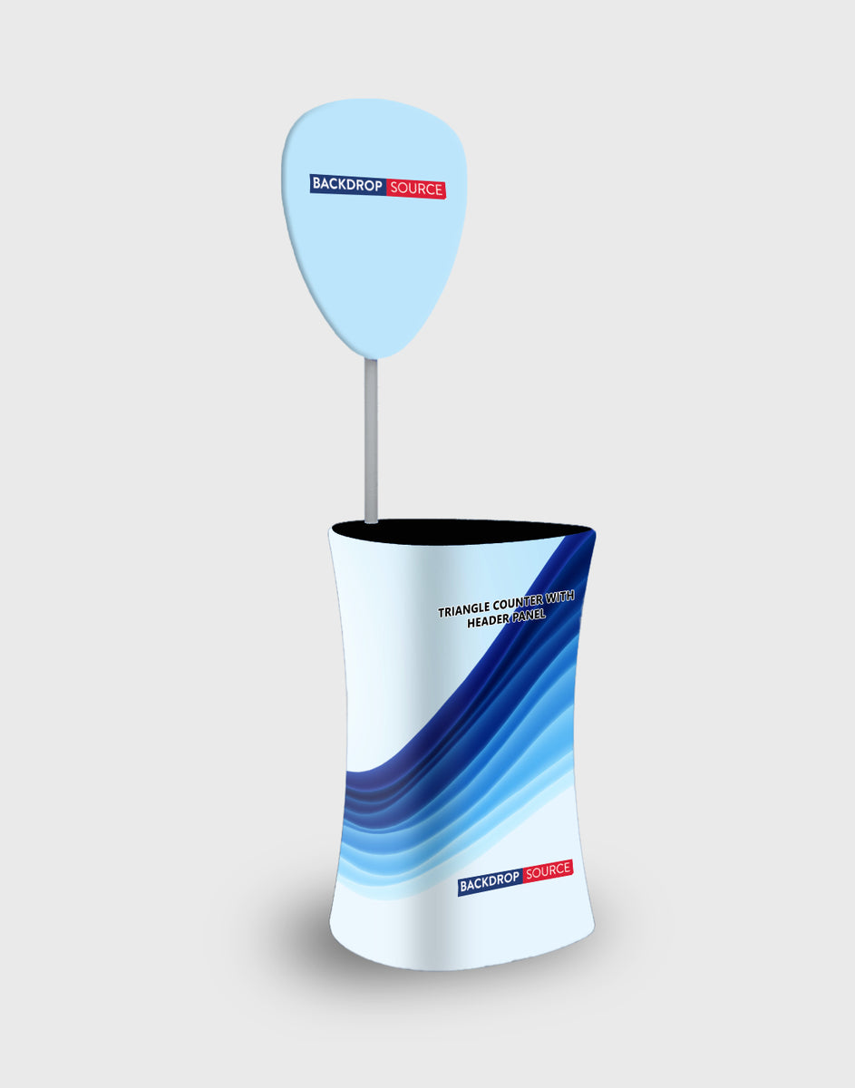 Triangle Counter with Header Panel | Trade Show Display – Backdropsource