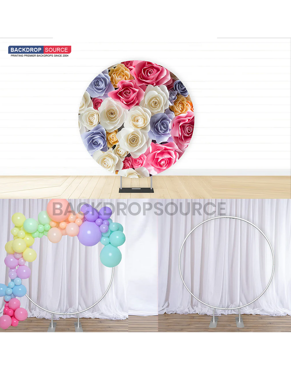 Round Shaped Customized Backdrop with Stand For Wedding – Backdropsource