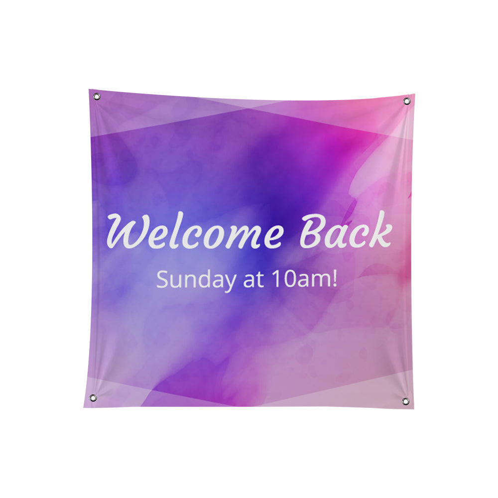 Church Welcome Back Sunday at 10 AM Polyester Banner – Backdropsource