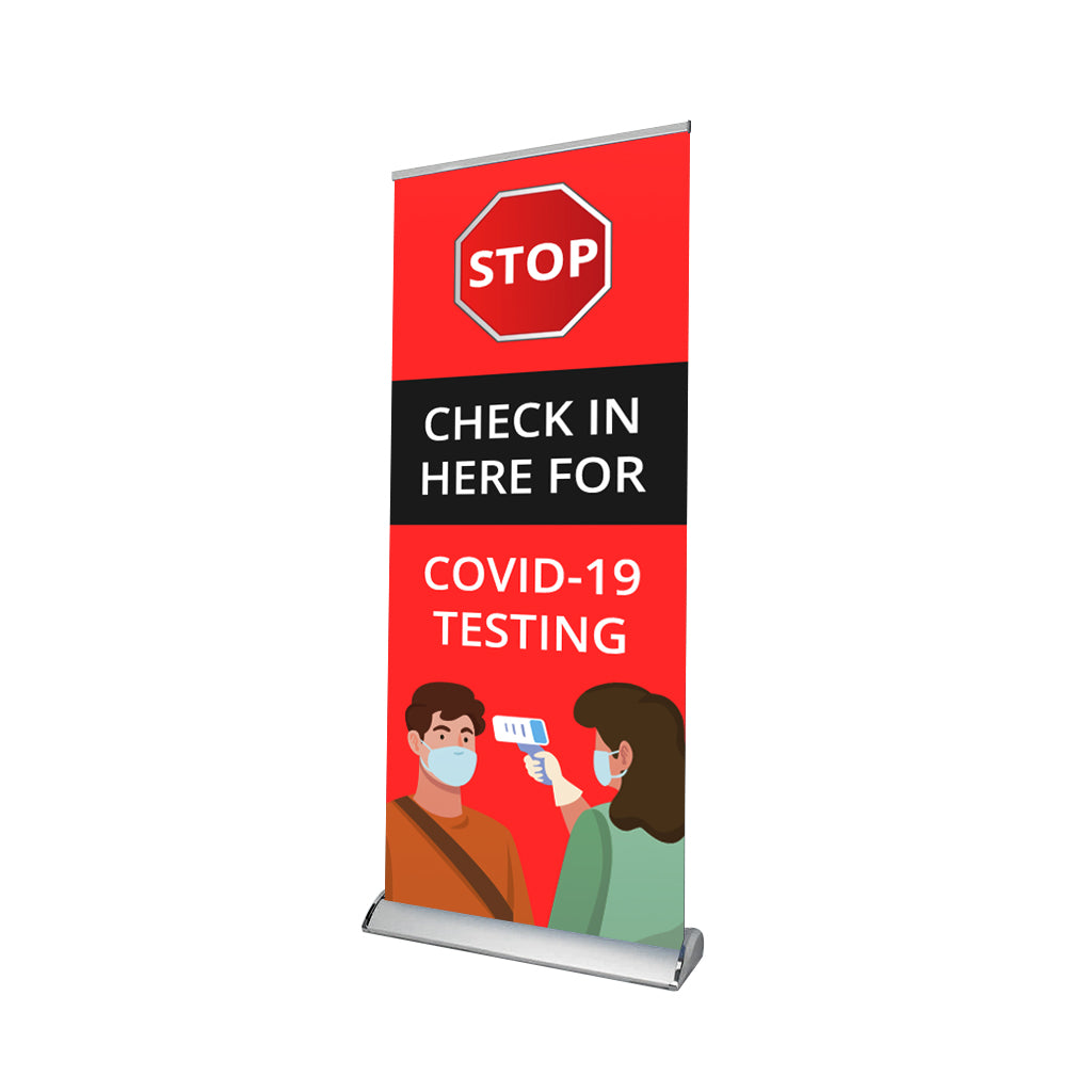 sting Sign Retractable Banner - STOP & Check In Here For COVID-19 ...